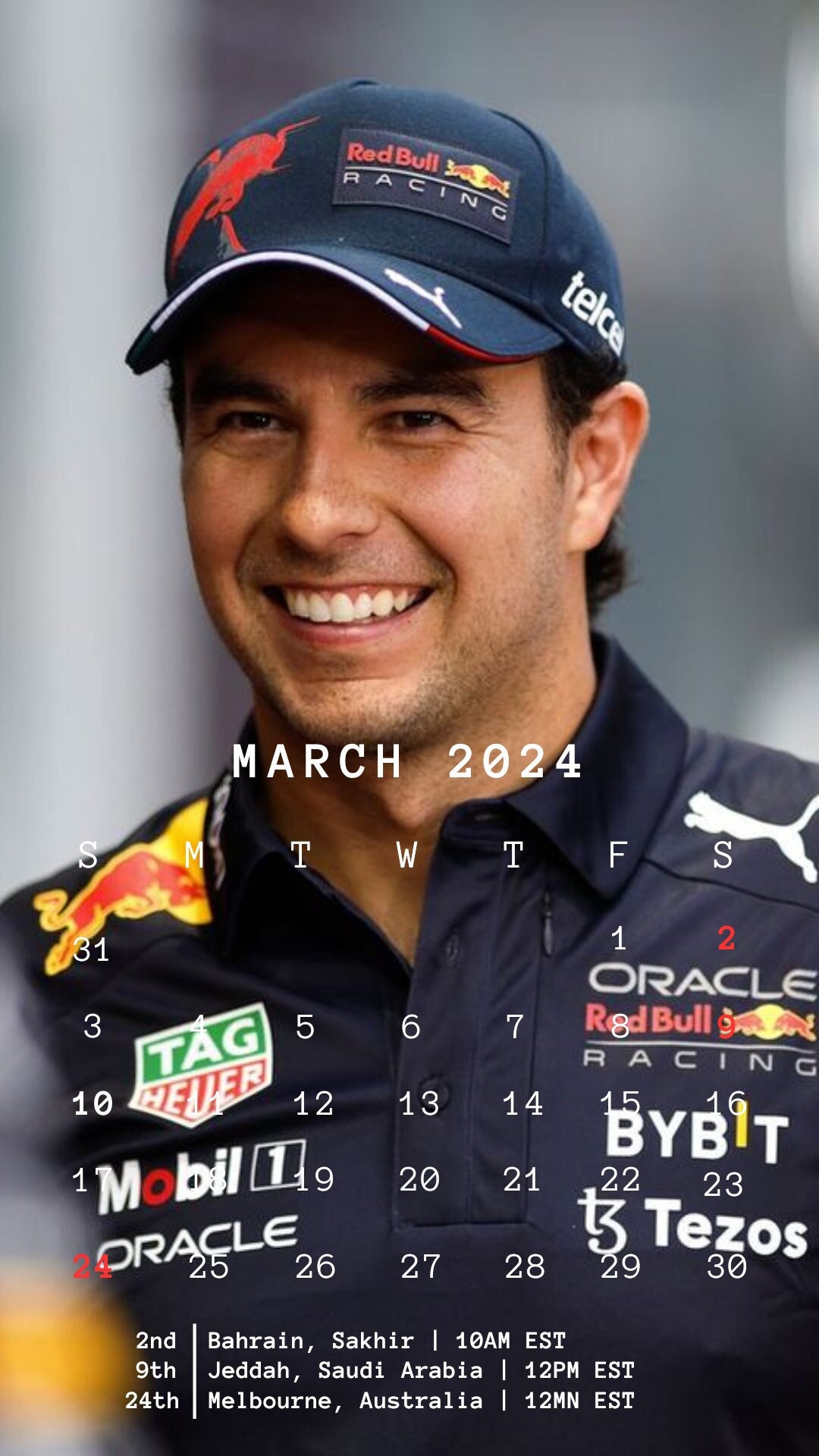 F1 2024 Phone Wallpaper With Race Calendar Sergio Perez SP11 may to Aug ...