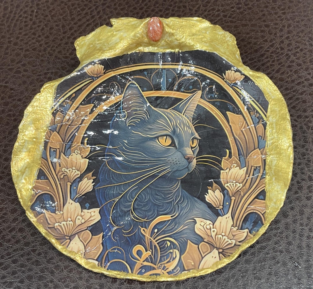 Black Cat Shell Jewelry Dish, Ring Tray, Trinket Bowl, Black Kitten ...