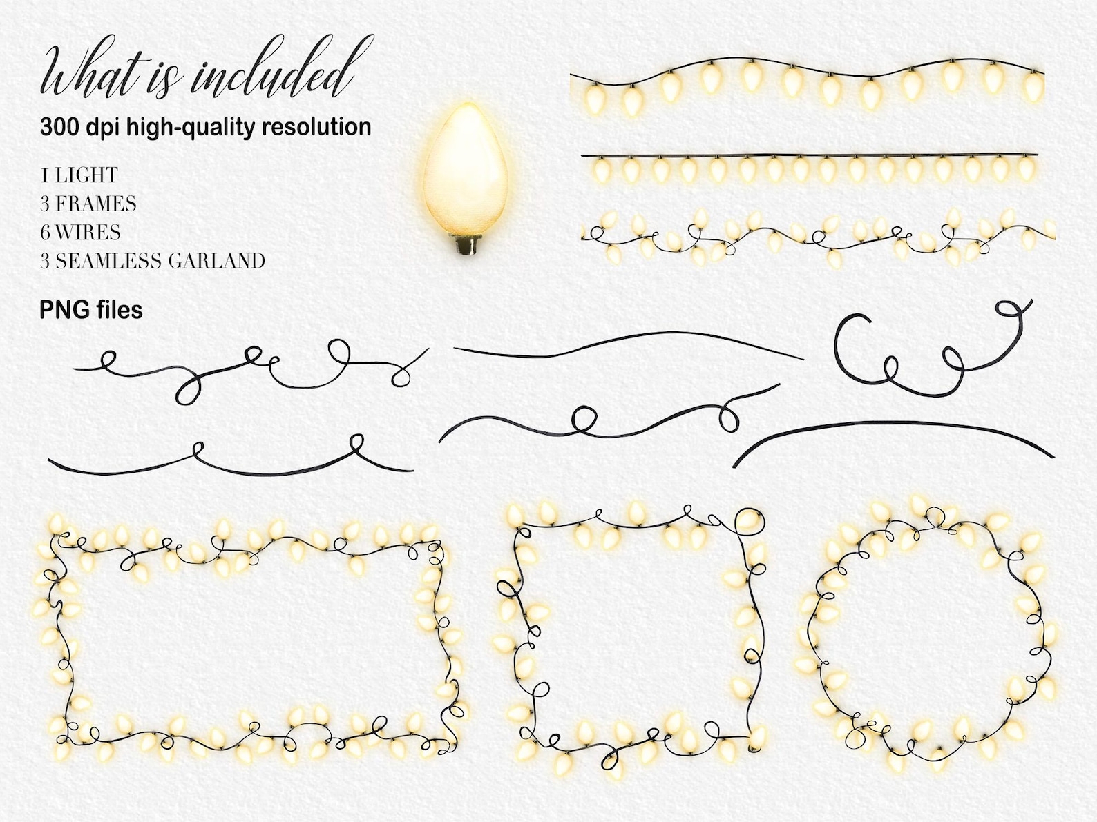 White Christmas Lights Clipart. Fairy Lights PNG. Warm White Bulb ...