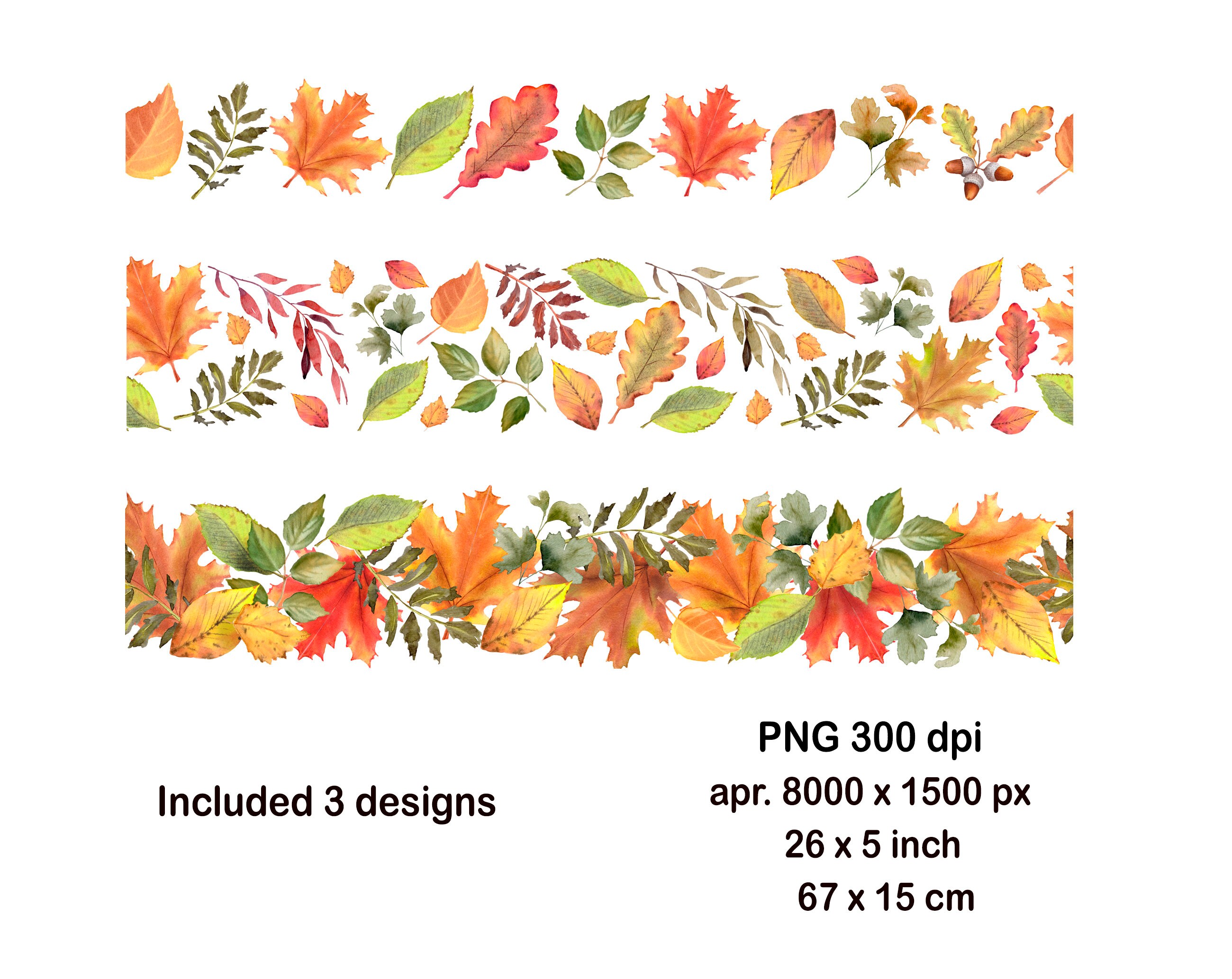 Fall Leaves Seamless Border. Watercolor Autumn Clipart PNG. Maple Leaf ...