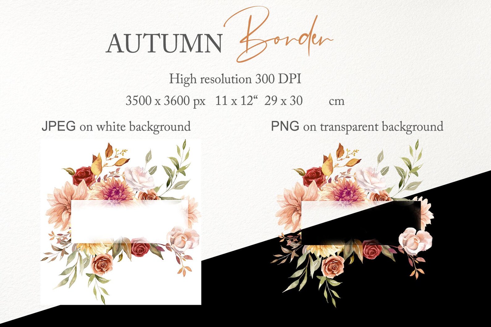 Fall Floral Frame PNG. Autumn Flowers Border. Terracotta Faded Roses ...