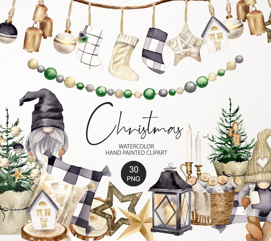Cozy Christmas Clipart. Gnome PNG. Watercolor Scandinavian Ornament ...