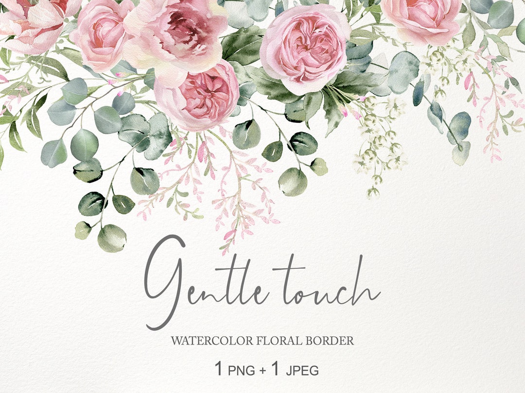 Light Pink Floral Border. Watercolor Flowers & Eucalyptus Frame PNG ...