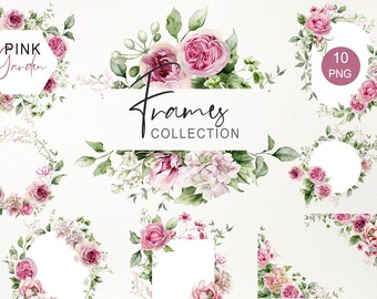 Pink Rose Floral Corner Border Clipart. Peony Flower Frame PNG ...