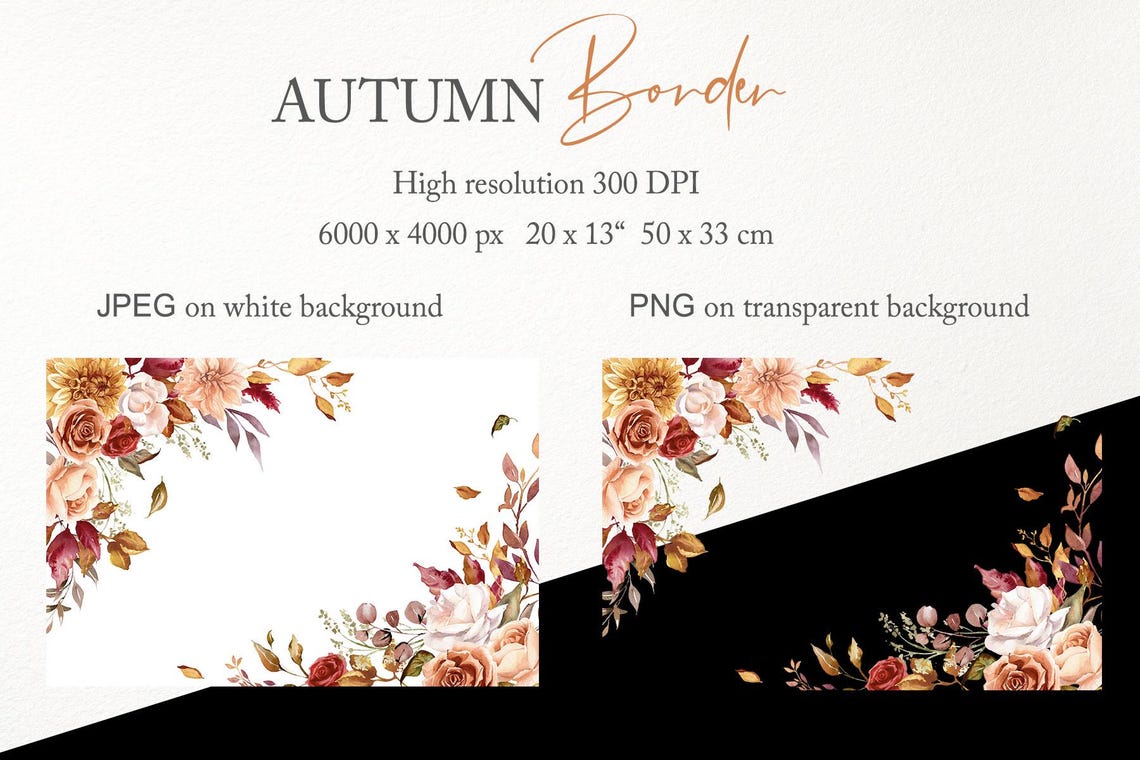 Fall Floral Corner Border Clipart. Watercolor Terracotta Autumn Flowers ...