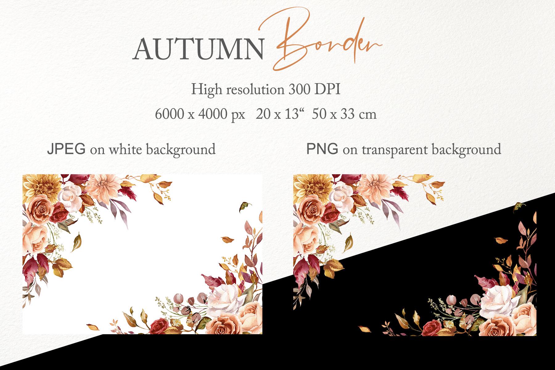 Fall Floral Corner Border Clipart. Watercolor Terracotta Autumn Flowers ...
