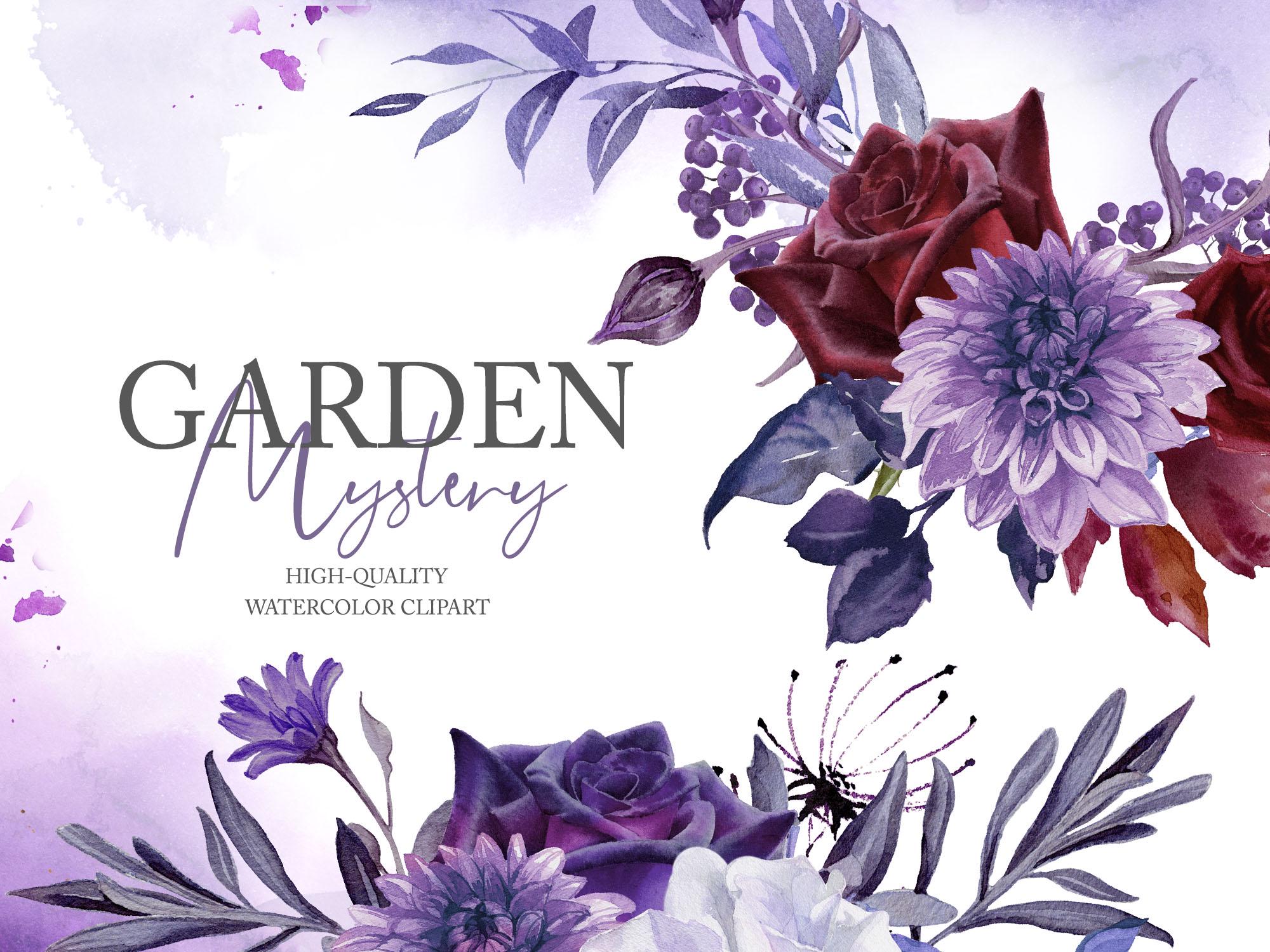 Halloween Floral Clipart, Watercolor Gothic Flowers PNG, Dark Red Rose ...