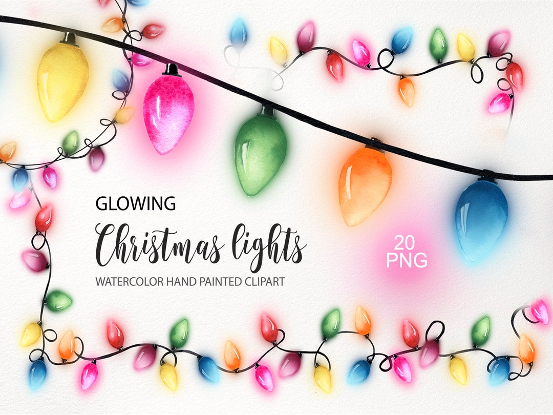 Christmas Lights PNG Watercolor Bulb Clipart. Glowing Garland Border ...