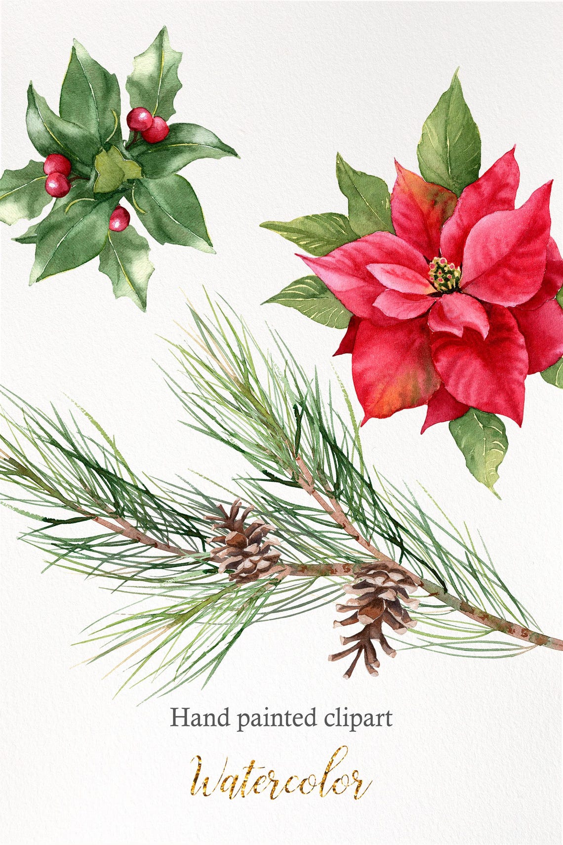 Watercolor Christmas Seamless Border Clipart. Winter Greenery Floral ...
