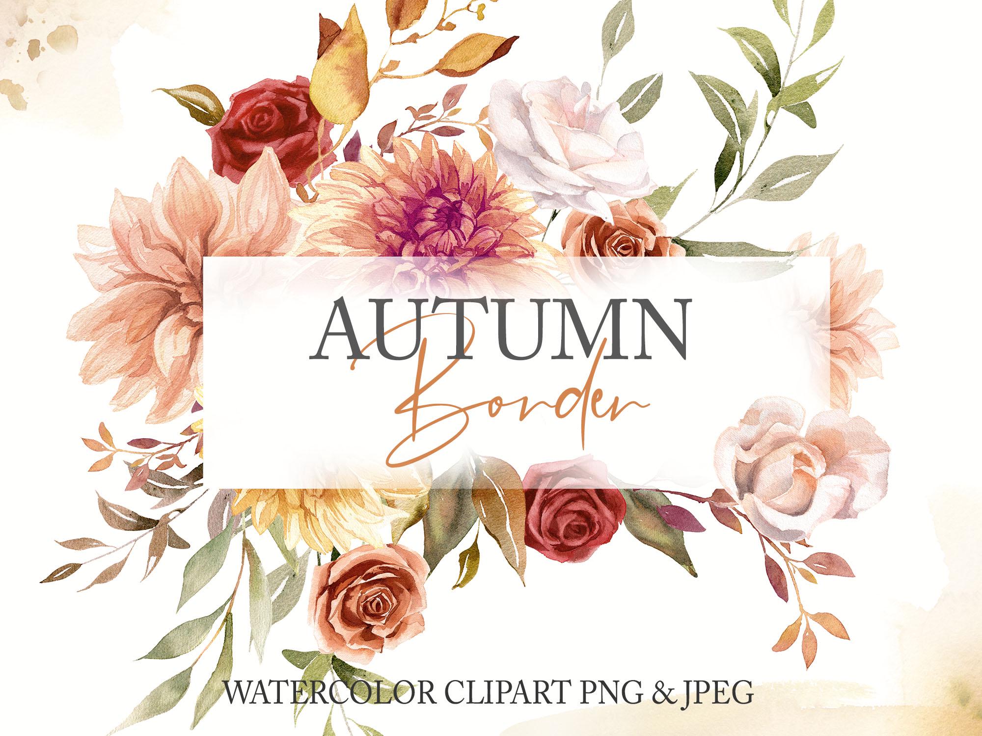 Fall Floral Frame PNG. Autumn Flowers Border. Terracotta Faded Roses ...