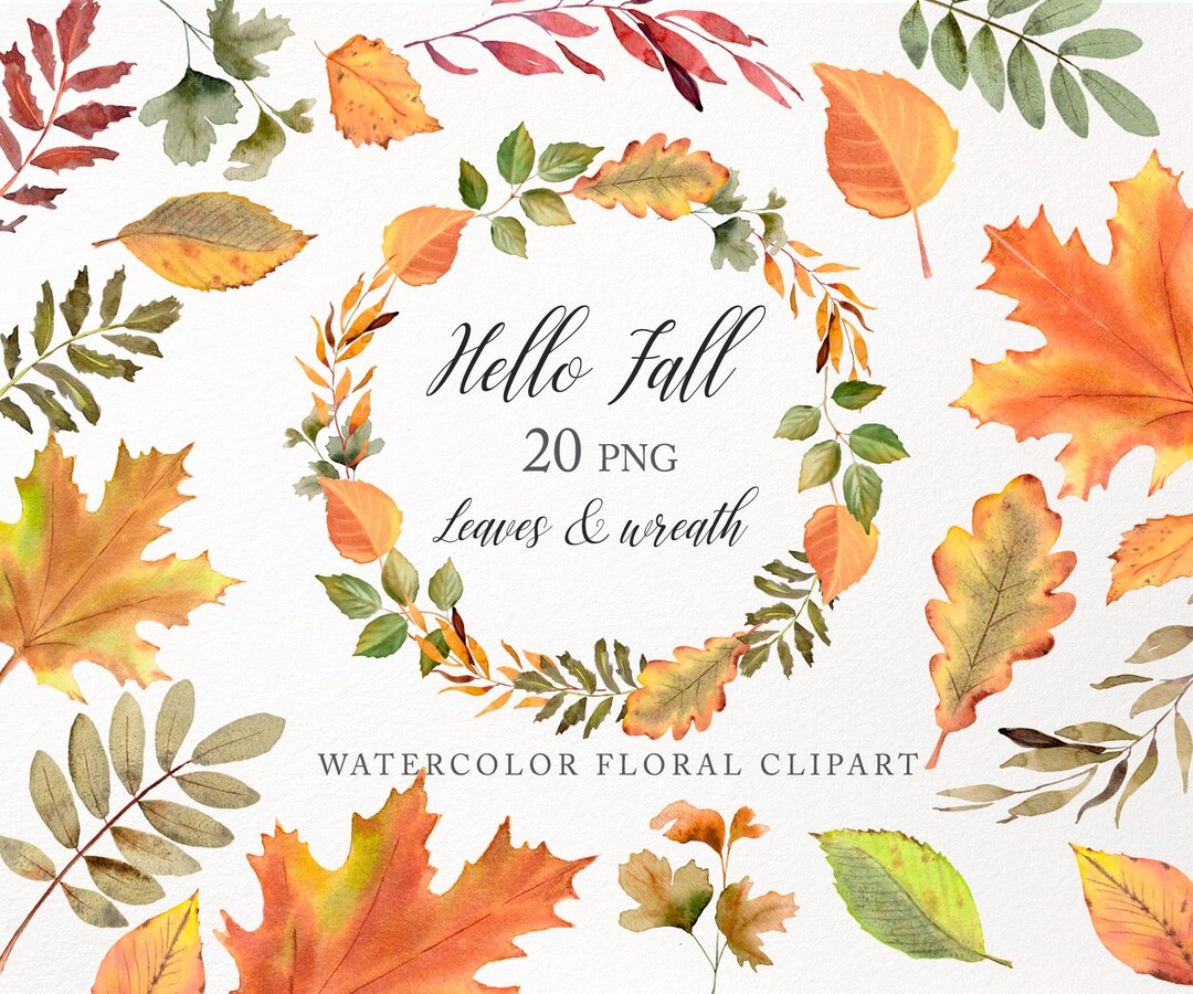 Fall Leaves Clipart. Watercolor Autumn Wreath. Autumn Foliage Clip Art ...