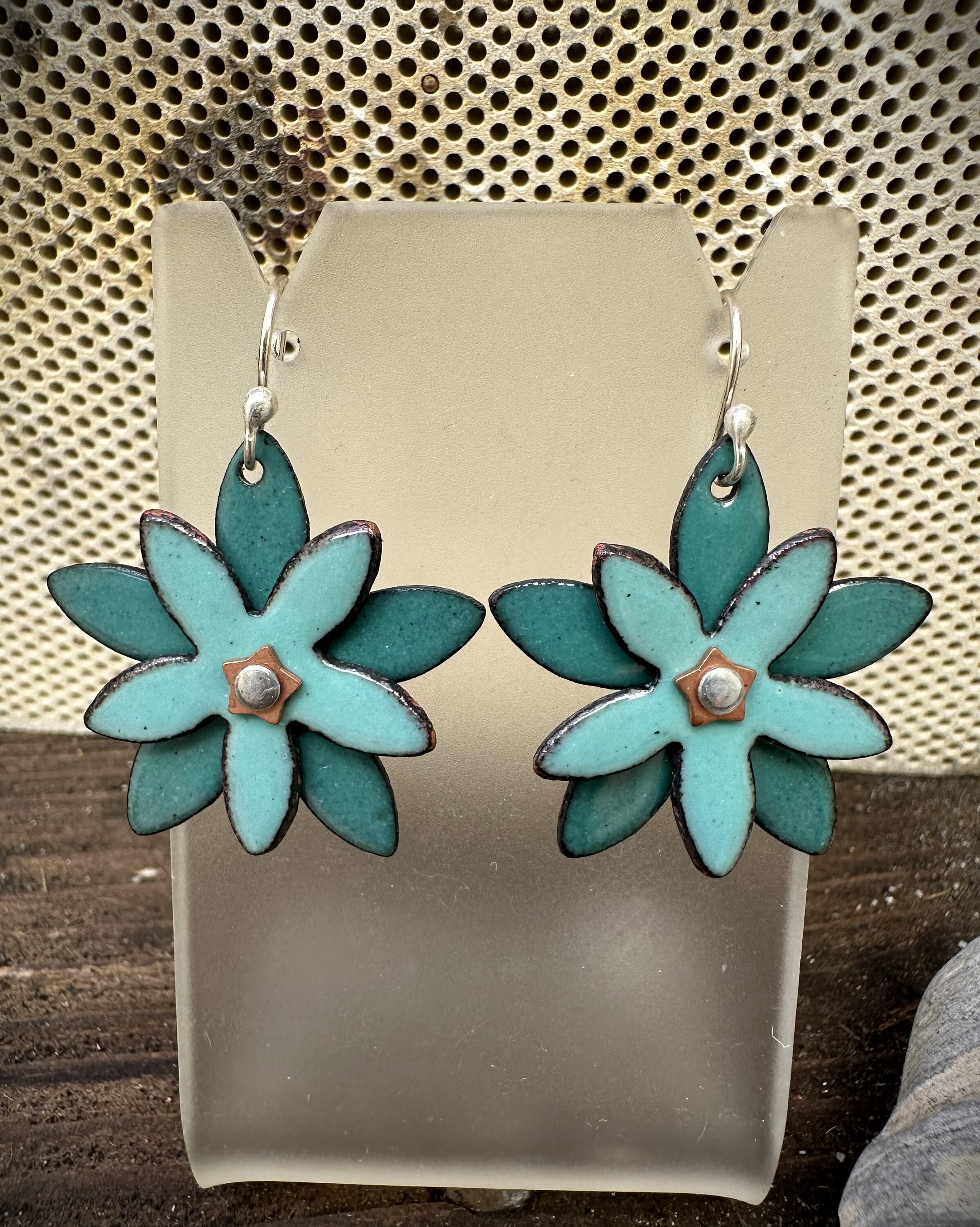 Lotus Flower Enamel Earrings In Spruce Etsy