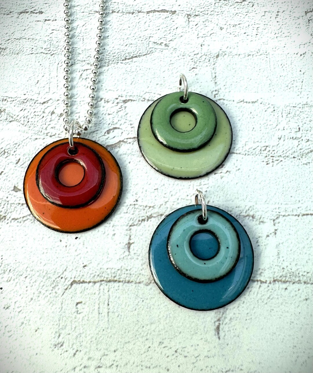 Colorful Enamel Stacked Halo Pendants - Etsy