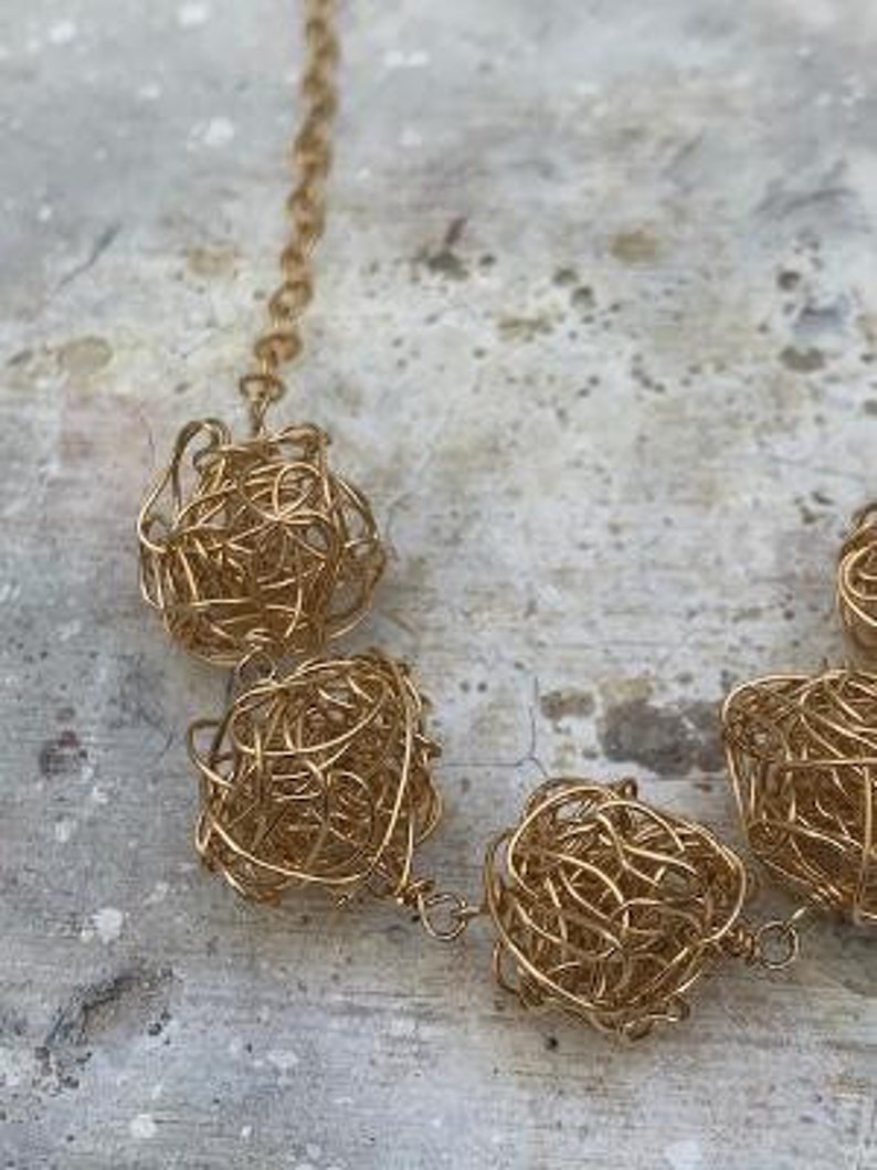 Crocheted Sphere Necklace in Gold - Etsy