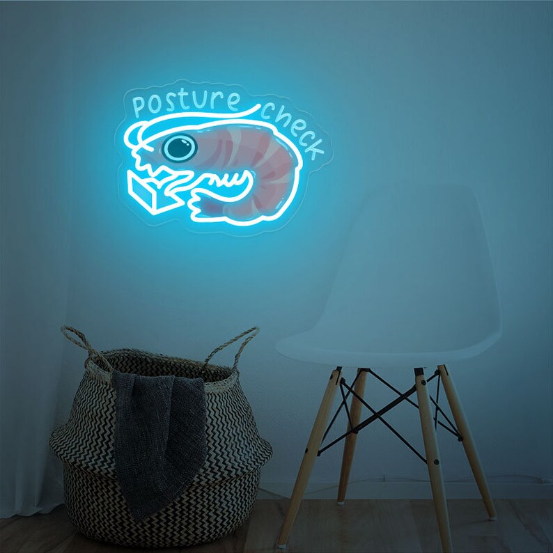 Posture Check Neon Sign, Cute Kawaii Shrimp LED Art, Don't Sit Like a ...