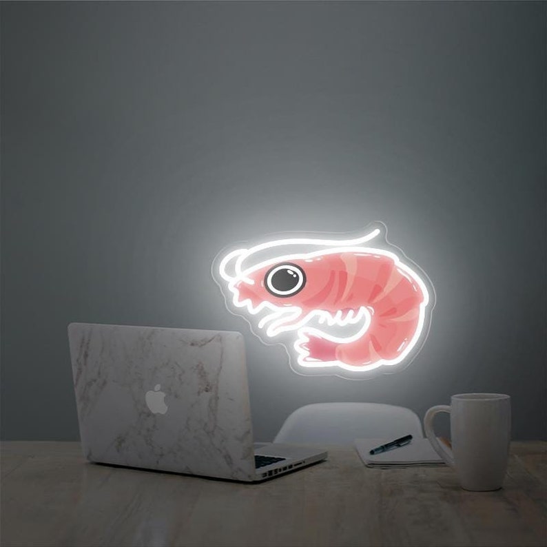 Posture Check Neon Sign, Cute Kawaii Shrimp LED Art, Don't Sit Like a ...