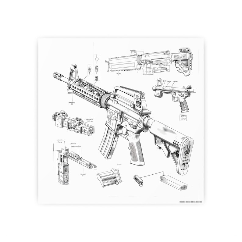 Assault Rifle Technical Diagram Wall Art Print Gun Enthusiast Art ...