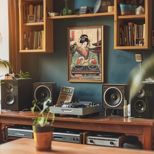 Japanese Geisha DJ Wall Art Print | Edo Period Geisha EDM Poster ...