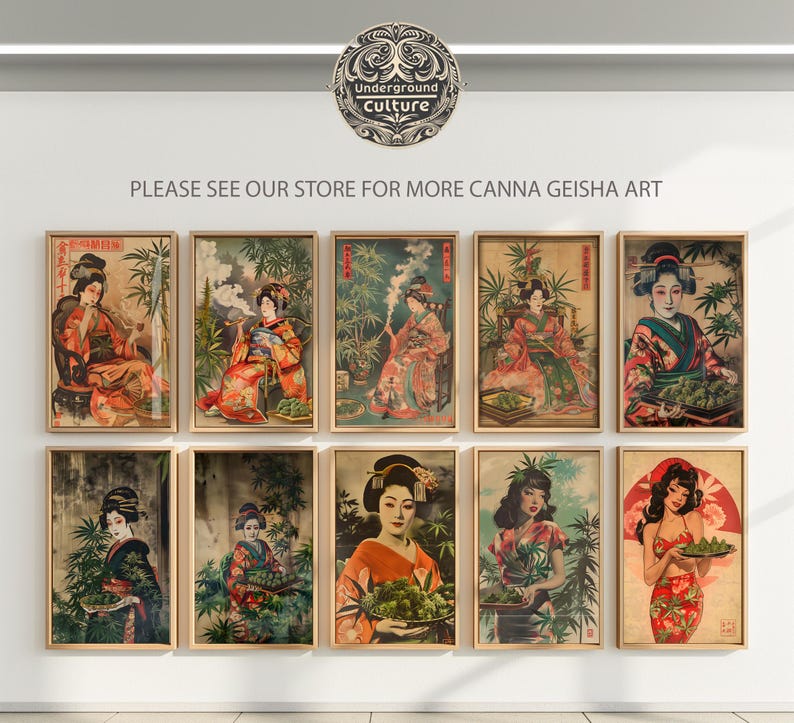 Geisha Smoking Cannabis Poster Print Cannabis Wall Art Weed Art ...
