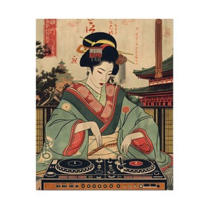Japanese Geisha DJ Wall Art Print | Edo Period Geisha EDM Poster ...