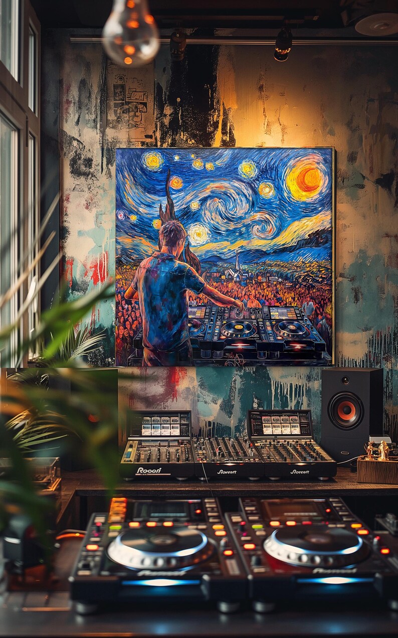 Van Gogh Starry Night DJ Photo Art Paper Print Gift for DJ EDM Music Wall Art Festival Print ...