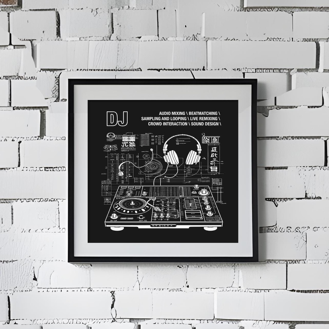 DJ Gear Tech Diagram Photo Art Paper Poster | Headphones and Turntables ...