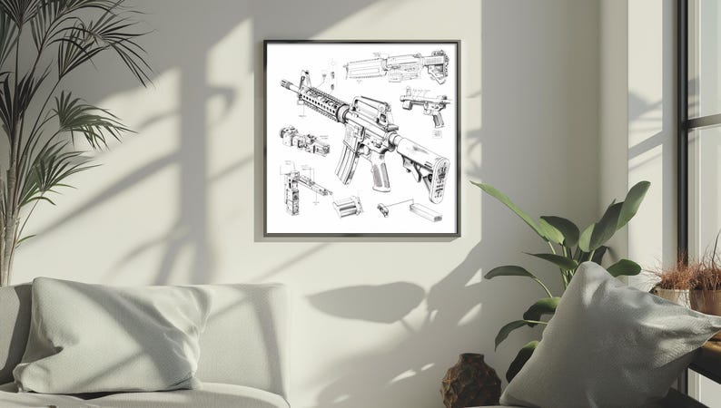 Assault Rifle Technical Diagram Wall Art Print Gun Enthusiast Art ...