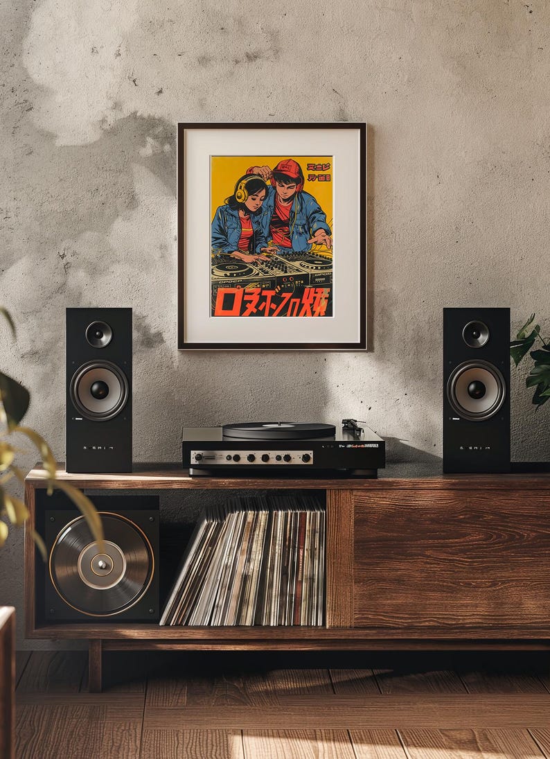 Dj Couple Vintage Japanese Music Poster Print | Wall Art for Djs ...