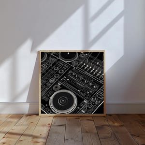 High Tech DJ Gear Minimal Line Art Premium Poster Print | Wall Art for ...