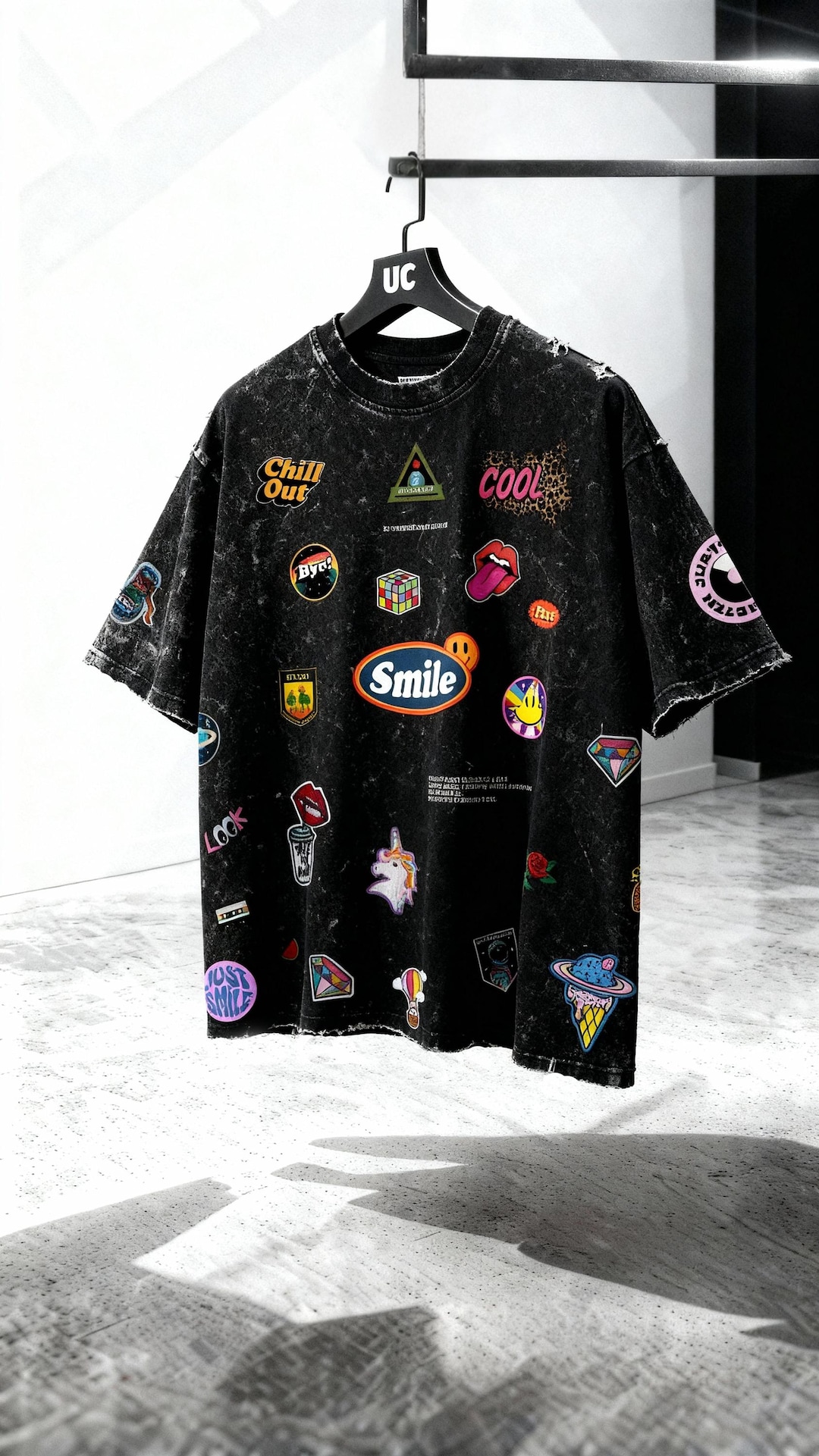 Faux Printed Patches Snow Wash Tee – Premium Streetwear Shirt With All ...