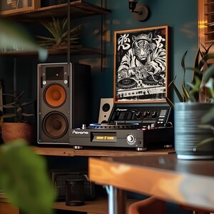 Tiger DJ Japanese Vintage Wood Block Poster Print | High Contrast Comic ...