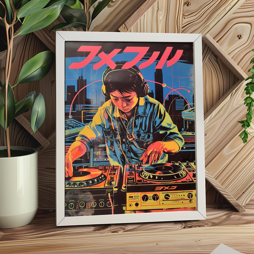 Young Boy Dj Vintage Japanese Wall Art Print | 80s Vintage Music Poster ...