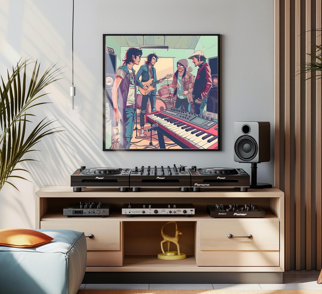 Band Working in the Recording Studio Photo Art Paper Poster | Keyboard ...