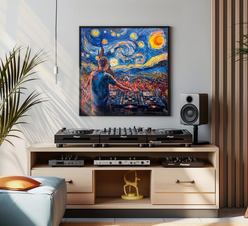 Van Gogh Starry Night DJ Photo Art Paper Print Gift for DJ EDM Music Wall Art Festival Print ...