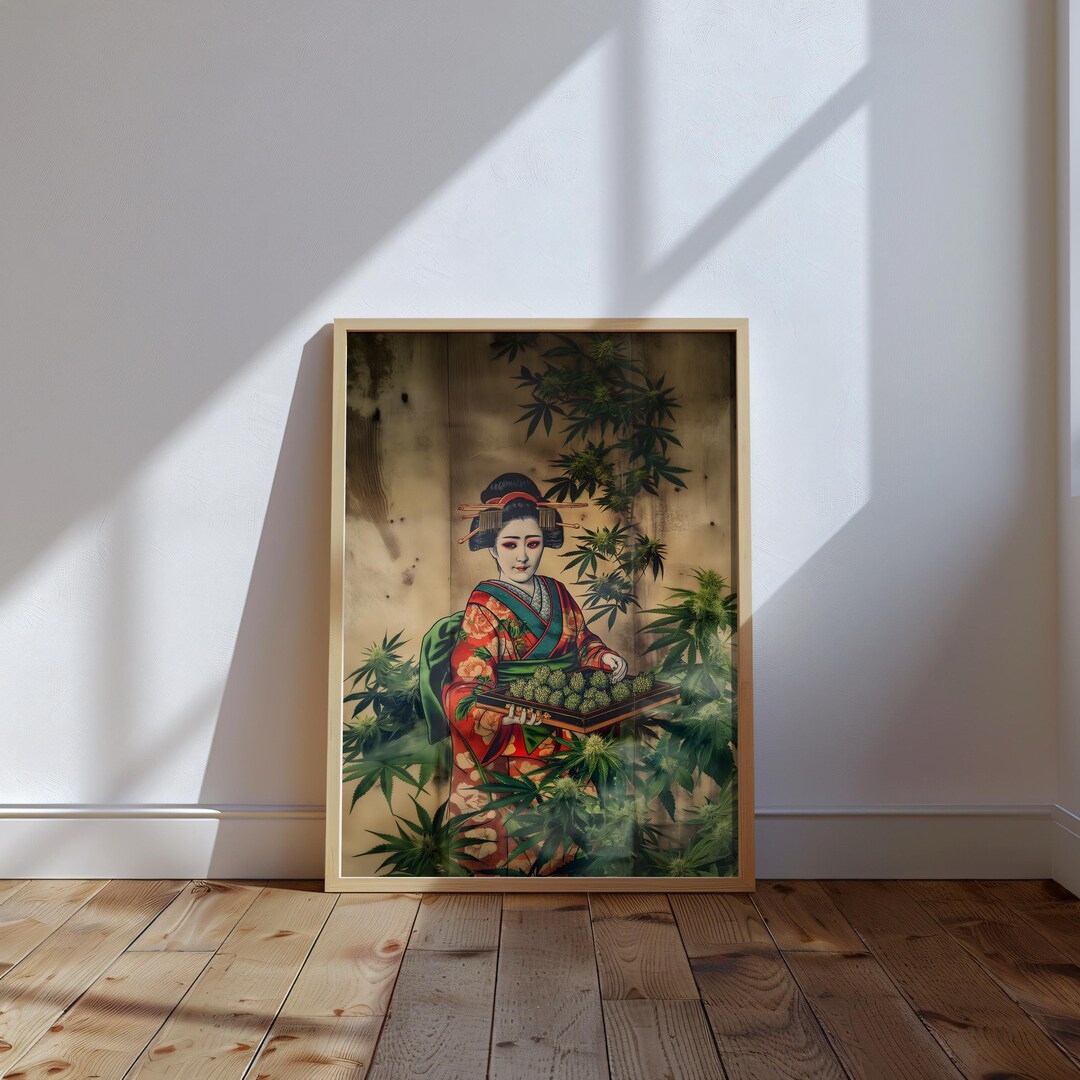Weed Geisha Poster Print Japanese Cannabis Vintage Wall Art Ancient ...