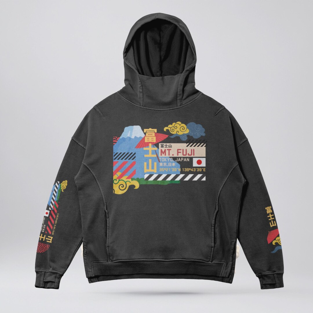 PREMIUM Mount Fuji Japanese Streetwear Hoodie W Turtleneck, Oversized ...