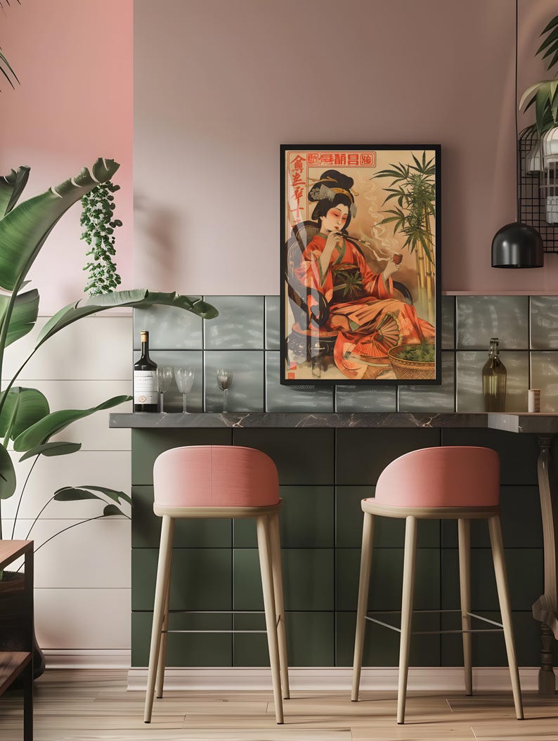 Geisha Smoking Cannabis Poster Print Cannabis Wall Art Weed Art ...