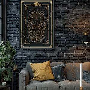 Esoteric Gothic Dark Skull Line Art Poster Print | Demon Line Art Black Wall Print | Tarot and ...