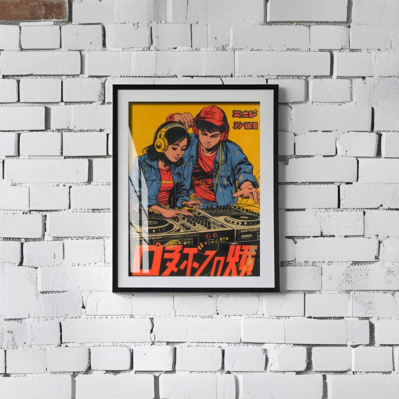 Dj Couple Vintage Japanese Music Poster Print | Wall Art for Djs ...