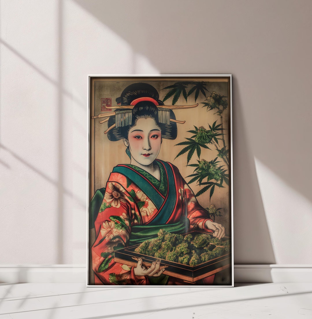 Japanese Geisha Holding a Tray of Cannabis Poster Print | Japanese Weed ...