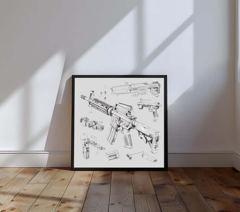 Assault Rifle Technical Diagram Wall Art Print Gun Enthusiast Art ...