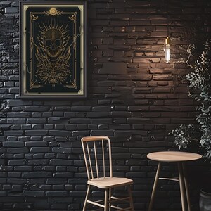 Esoteric Gothic Dark Skull Line Art Poster Print | Demon Line Art Black Wall Print | Tarot and ...