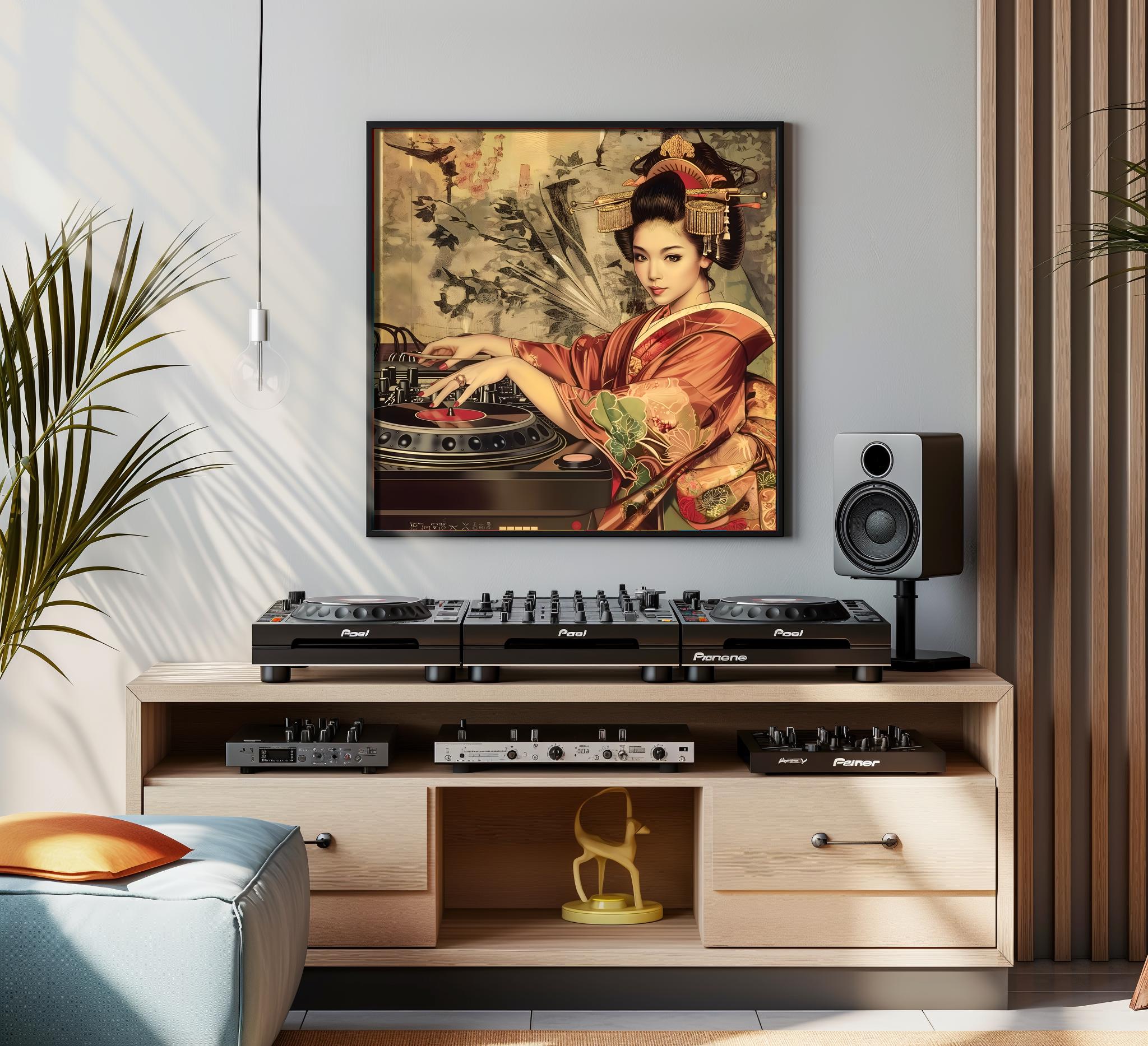 Beautiful Geisha DJ Posters Print | Wall Art for Djs | Music Vintage ...
