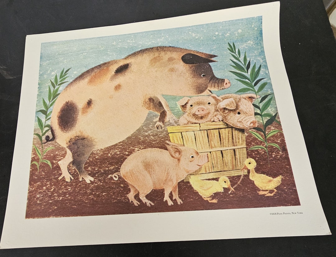 1958 Print "pigs" by Famous Children's Book Illustrator Leonard ...