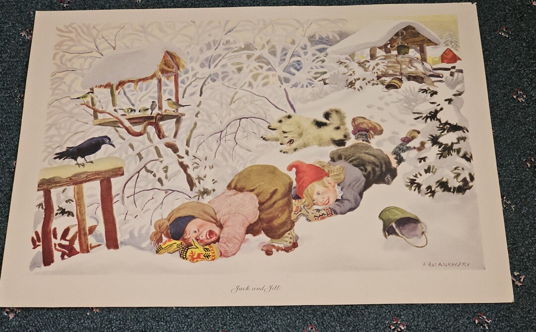 1945 Print Jack and Jill by Famous Children's Book Illustrator Feodore ...
