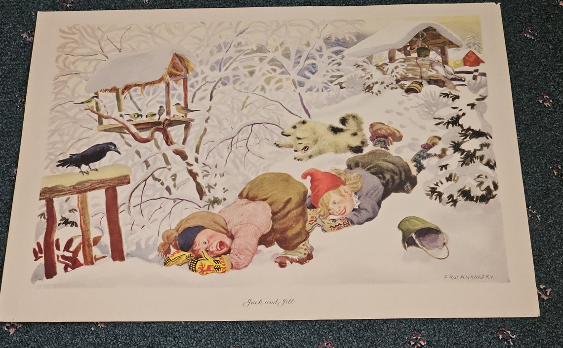 1945 Print Jack and Jill by Famous Children's Book Illustrator Feodore ...