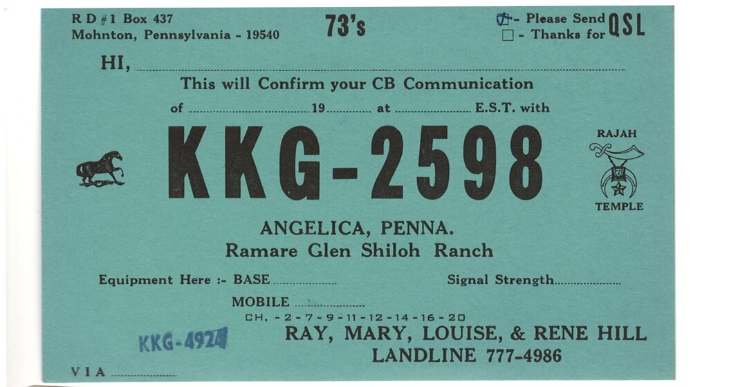 1970s CB / Ham Radio Operator's Call Number Card Angelica, PA #14 - Etsy