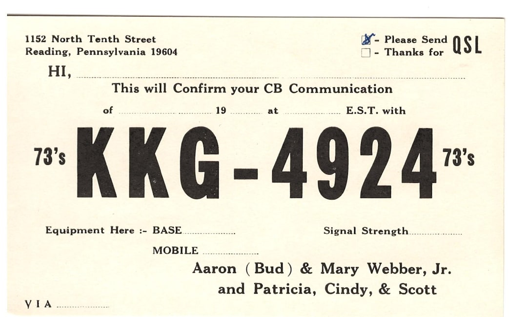 1970s CB / Ham Radio Operator's Call Number Card Reading, PA #16 - Etsy
