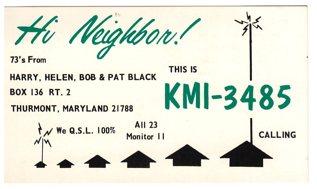 1970s CB / Ham Radio Operator's Call Number Card Thurmont, Maryland #17 ...