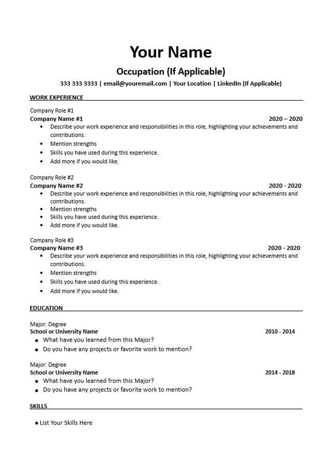 Simple Resume Template - Etsy